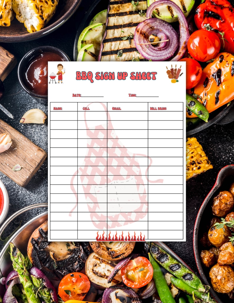 Printable BBQ Potluck Sign up Sheet, Backyard BBQ Party Planner,bring a ...