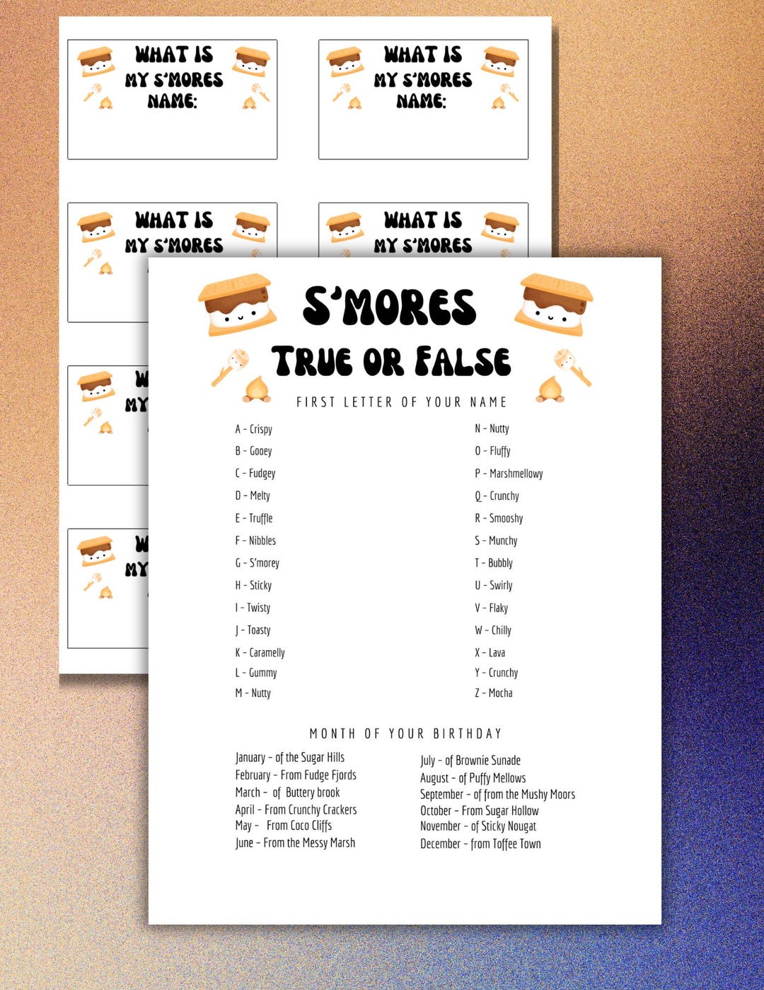 What is Your S'mores Name?, Fun S'mores Themed Icebreaker Game,s'mores ...