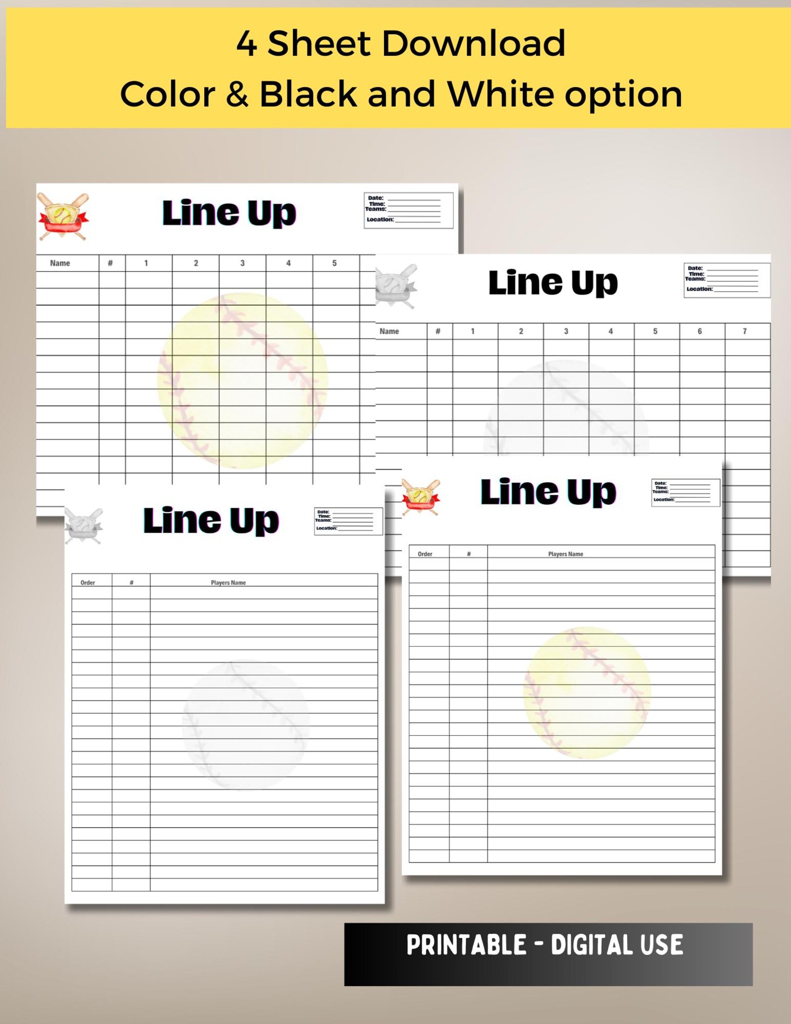 Softball Lineup Card Template,softball Player Roster,team Roster for ...
