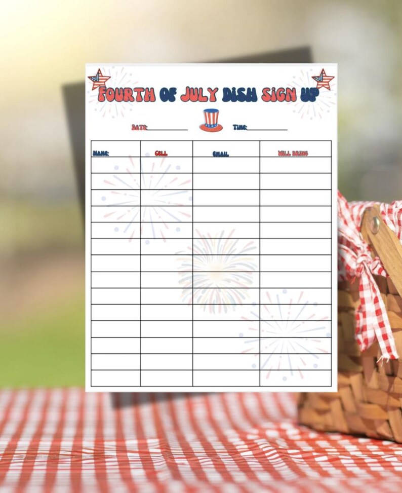 Printable 4th of July Potluck Sign-up Sheet, Independence Day Potluck ...