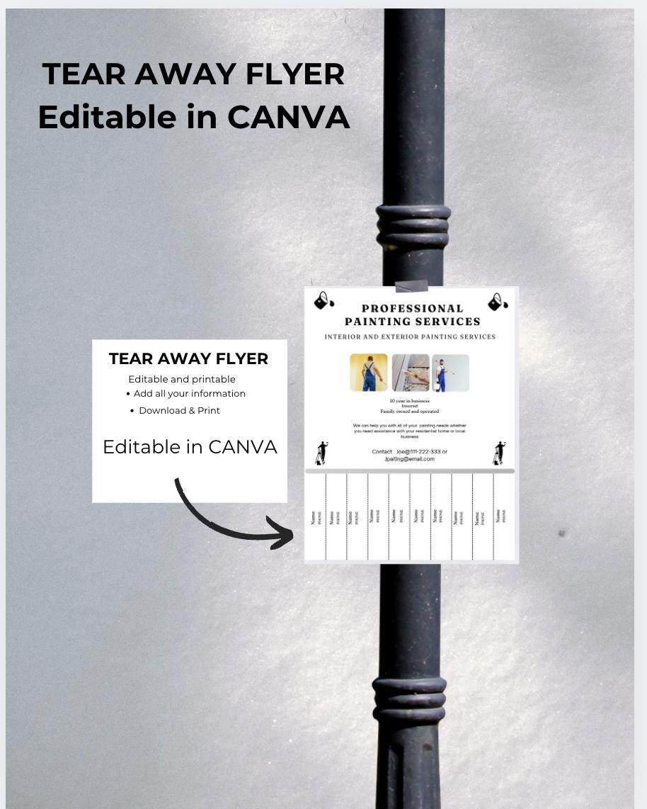 Editable Painting Services Flyer: Tear-off Ad Template (PDF) - Etsy