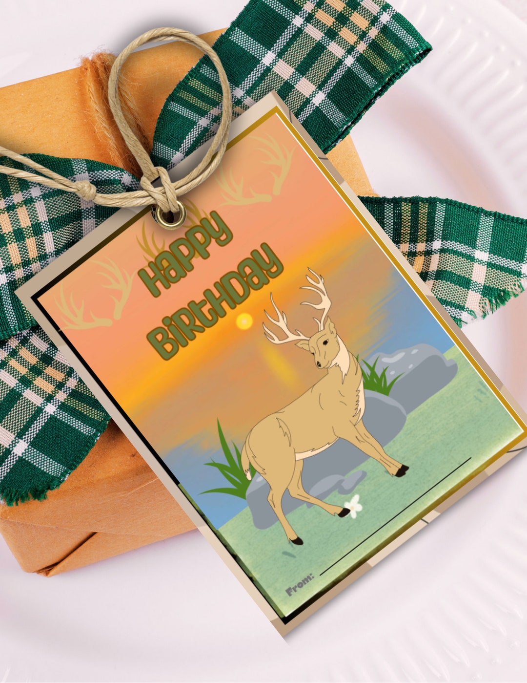Stag/ Deer Birthday Gift Tag, Happy Birthday Gift Tags Deer Themed for ...