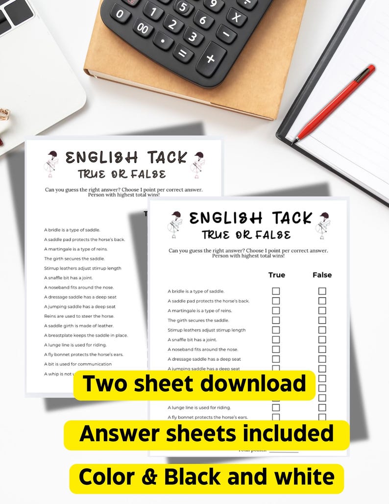 English Horse Tack True or False,horse Trivia Game, Horse Party Game ...