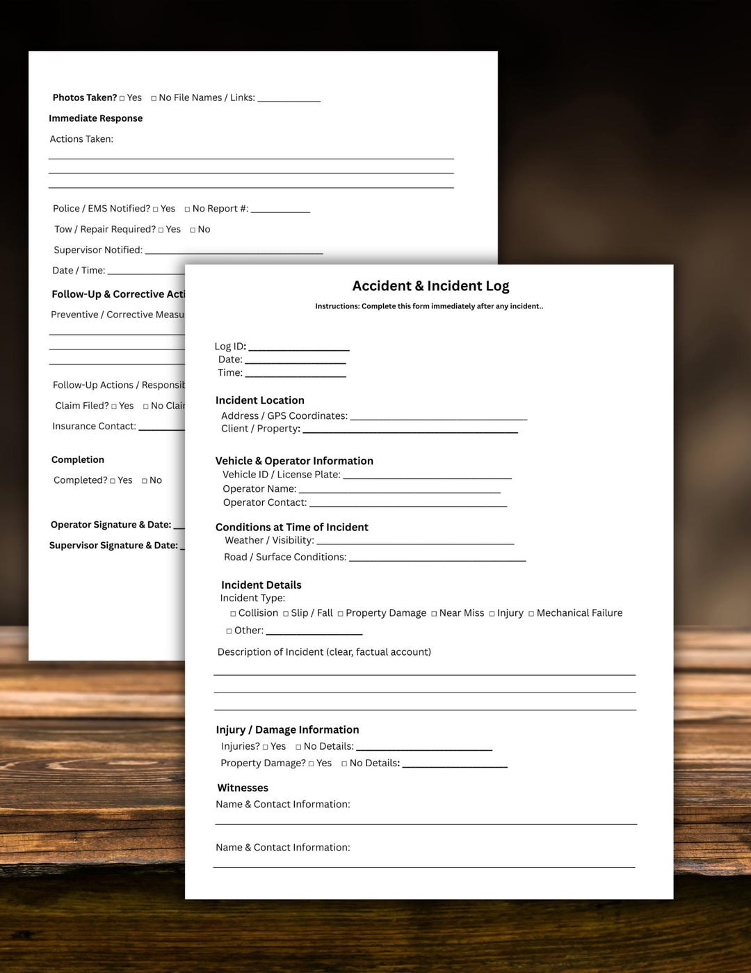 Printable Accident and Incident Report Template, Workplace or Fleet ...