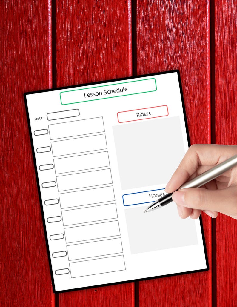 Horse Lesson Schedule Template: Week & Weekend Planner, Lesson Barn ...