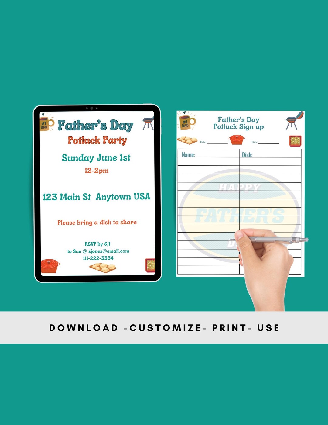 Father's Day Potluck Flyer & Sign-up Sheet, Father's Day Potluck Event ...