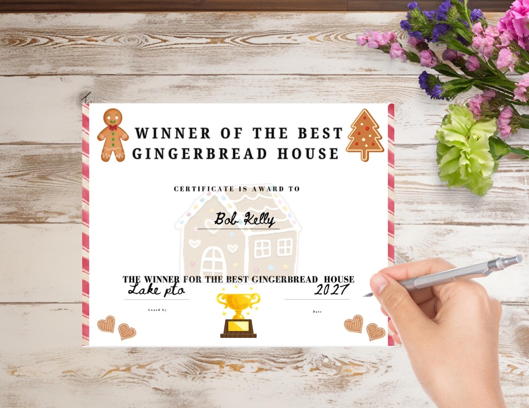 Best Gingerbread House Contest Award Certificate for Holiday ...
