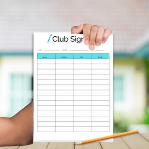 Club Sign-in Sheet: Printable Attendance Roster, Club Sign up Sheet ...