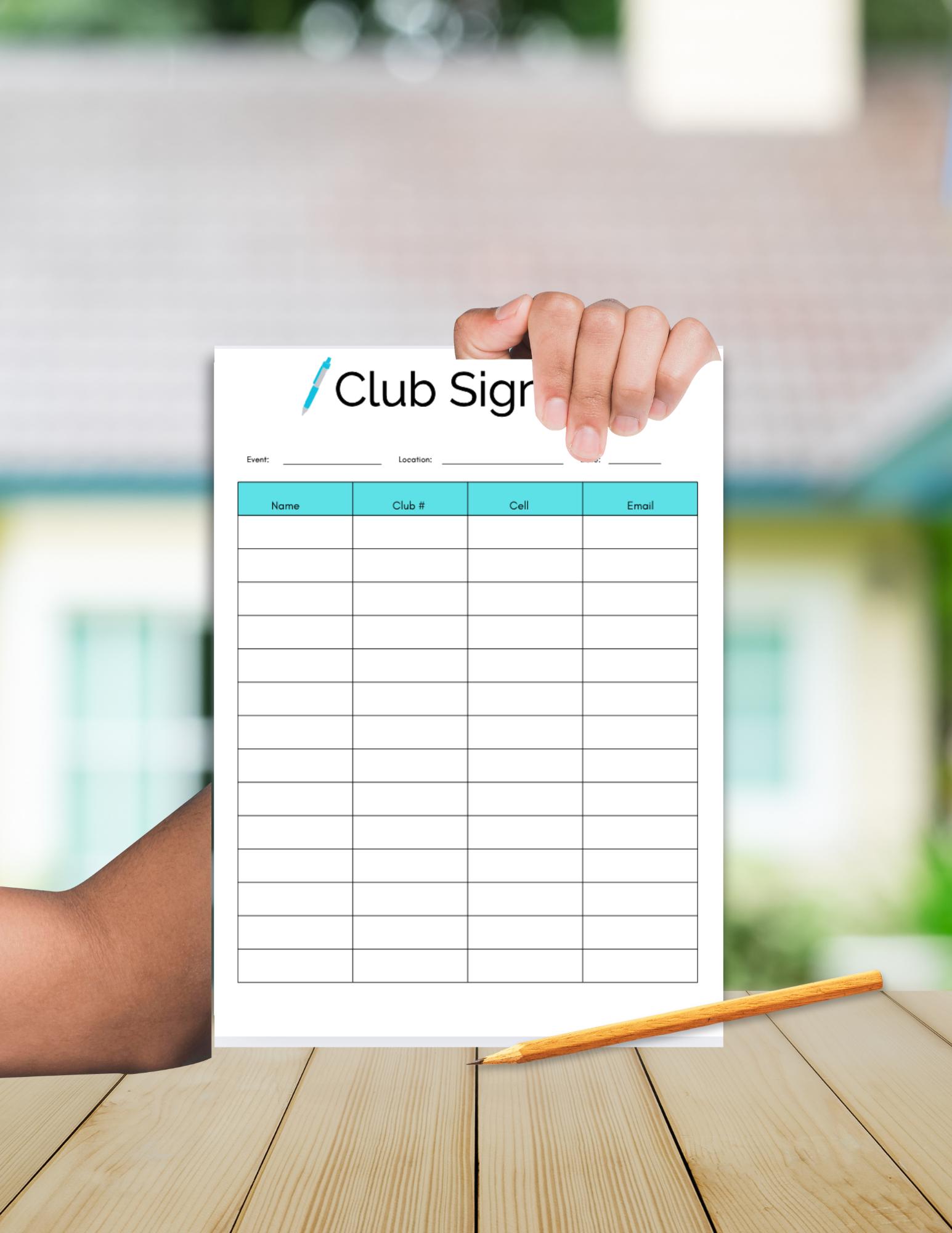 Club Sign-in Sheet: Printable Attendance Roster, Club Sign up Sheet ...