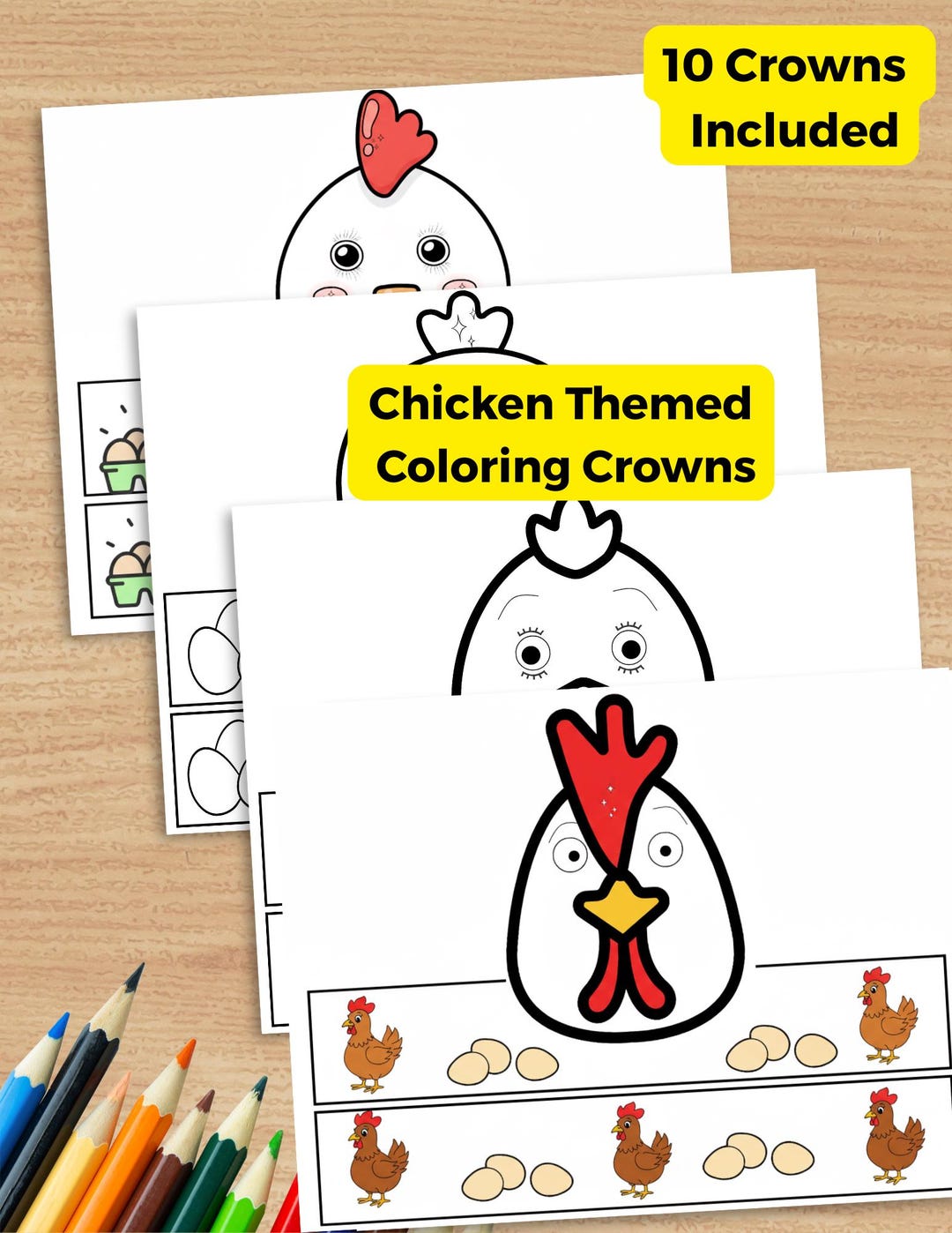 Printable Chicken Hat Paper Crown,farm Coloring Craft,10 Designs ...
