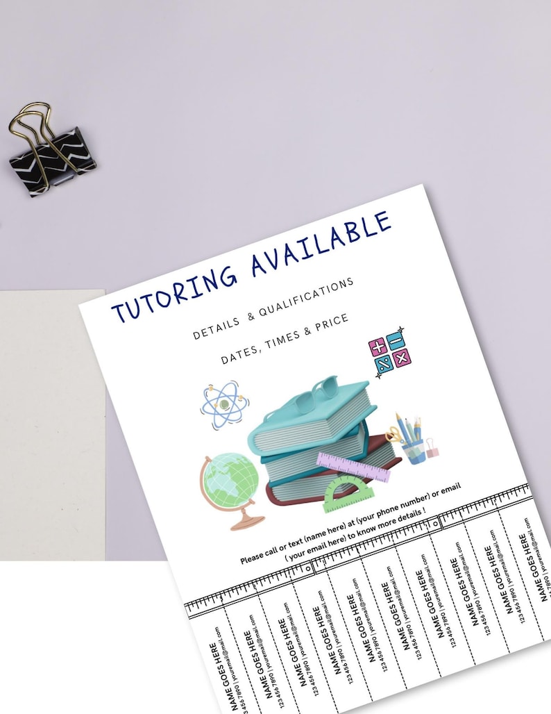 Tutoring Advertisement Flyer Poster Tear Away Ad,academic Teacher and ...