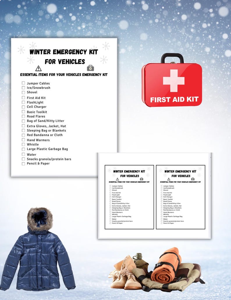 Winter Vehicle Emergency Kit Checklist, New Driver Checklist, Work ...