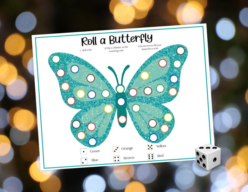 Roll a Butterfly Dice Game Printable, Butterfly Theme Dice Game ...