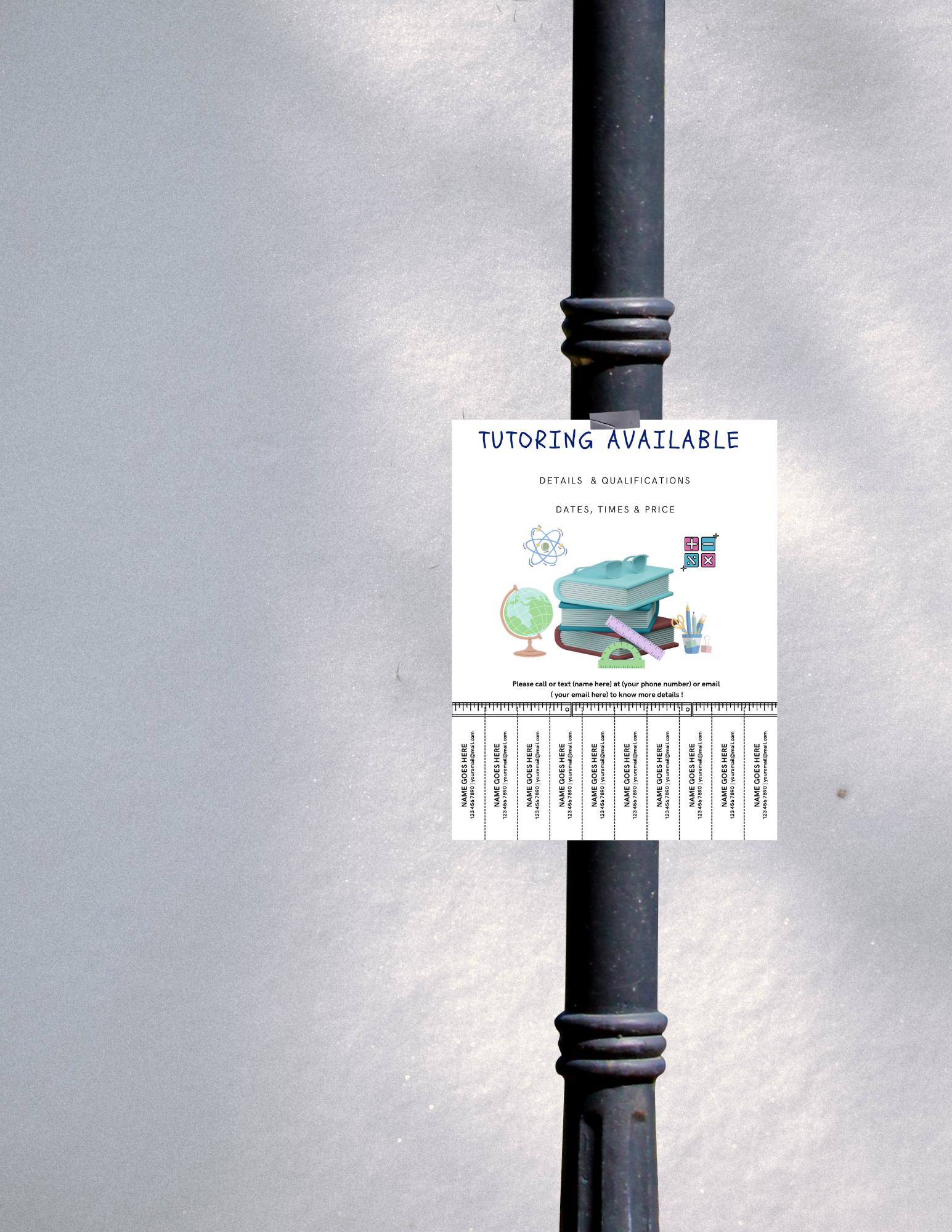 Tutoring Advertisement Flyer Poster Tear Away Ad,academic Teacher and ...