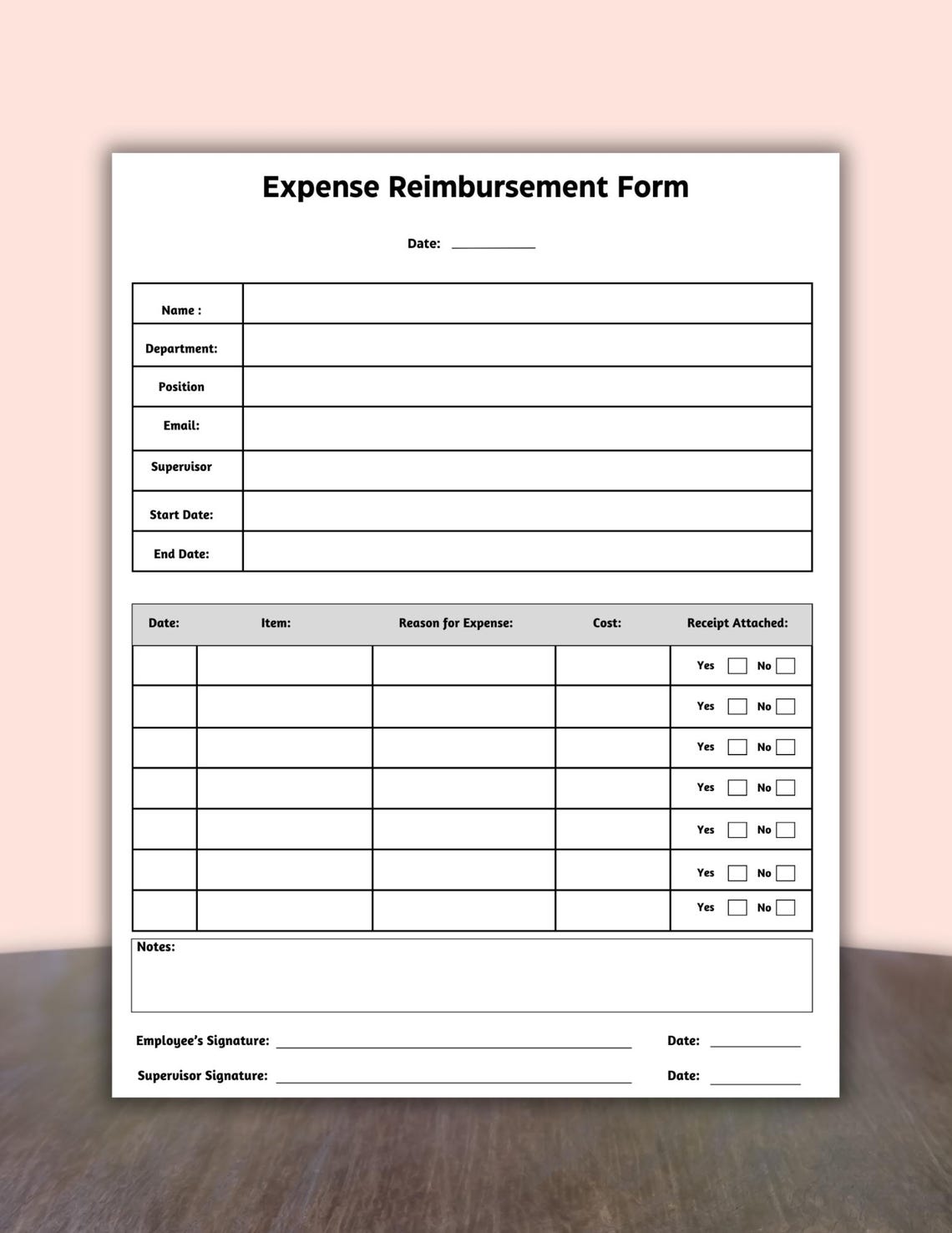 Fillable Reimbursement Form Template: Printable Expense Claim (PDF ...