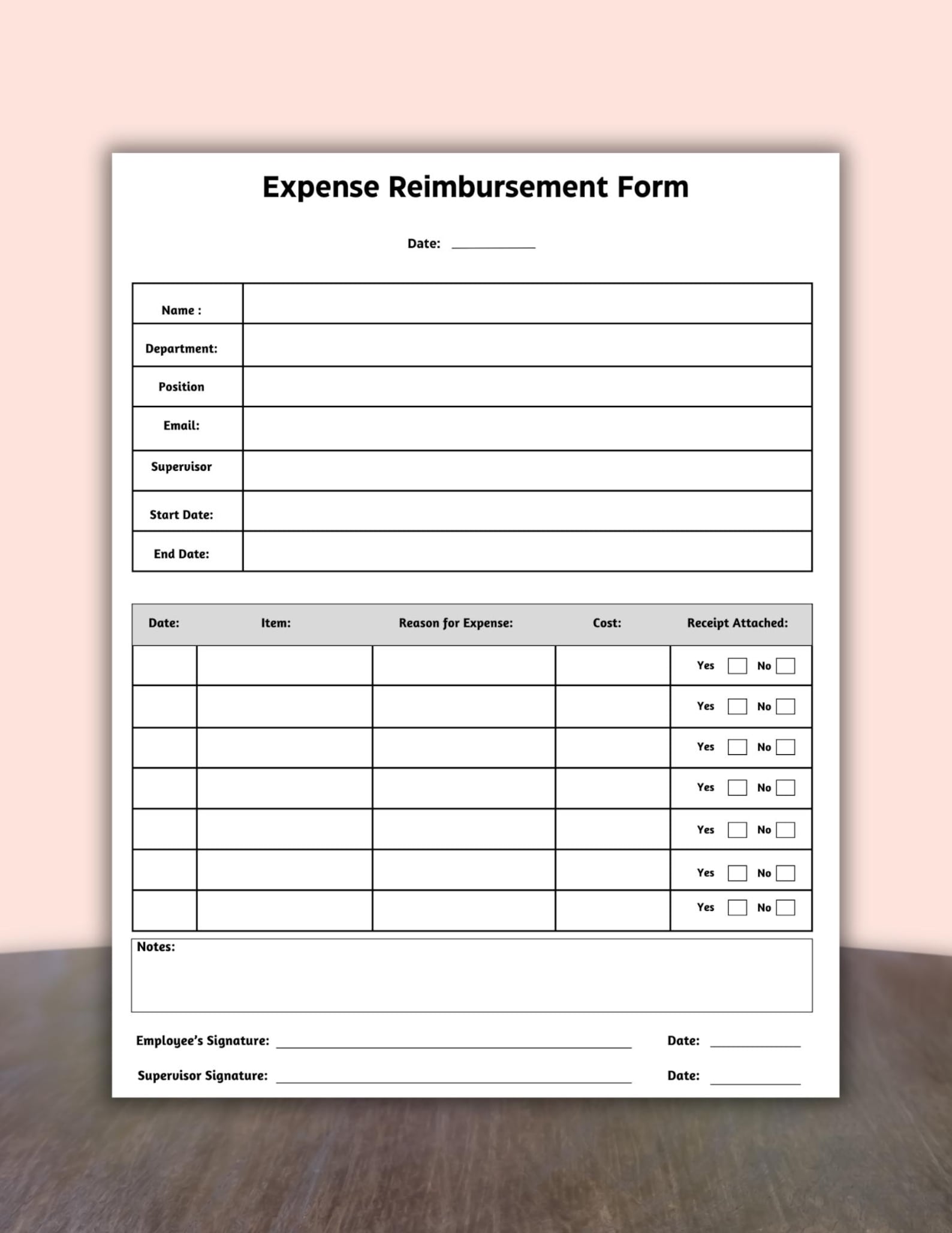 Fillable Reimbursement Form Template: Printable Expense Claim (PDF ...