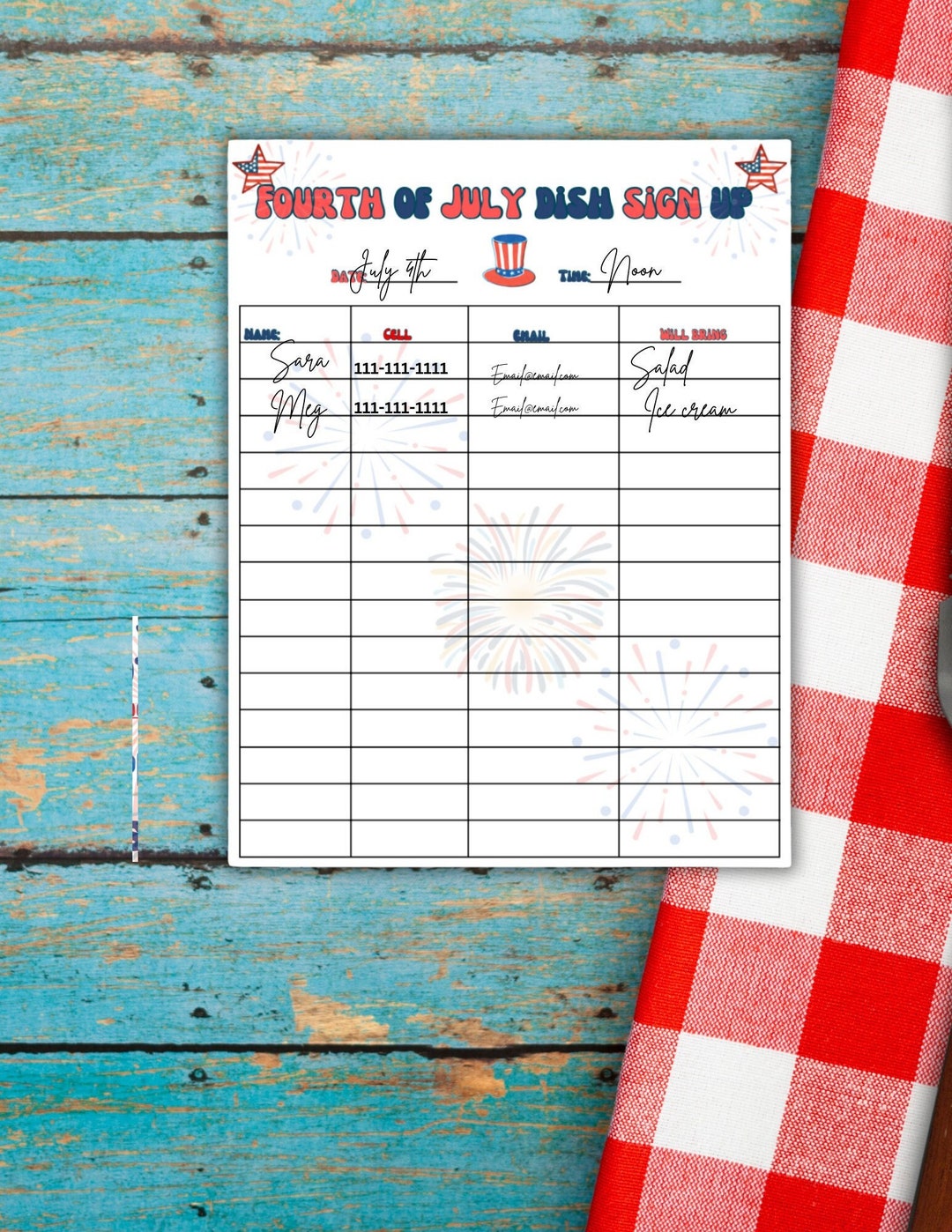 Printable 4th of July Potluck Sign-up Sheet, Independence Day Potluck ...