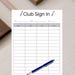 Club Sign-in Sheet: Printable Attendance Roster, Club Sign up Sheet ...