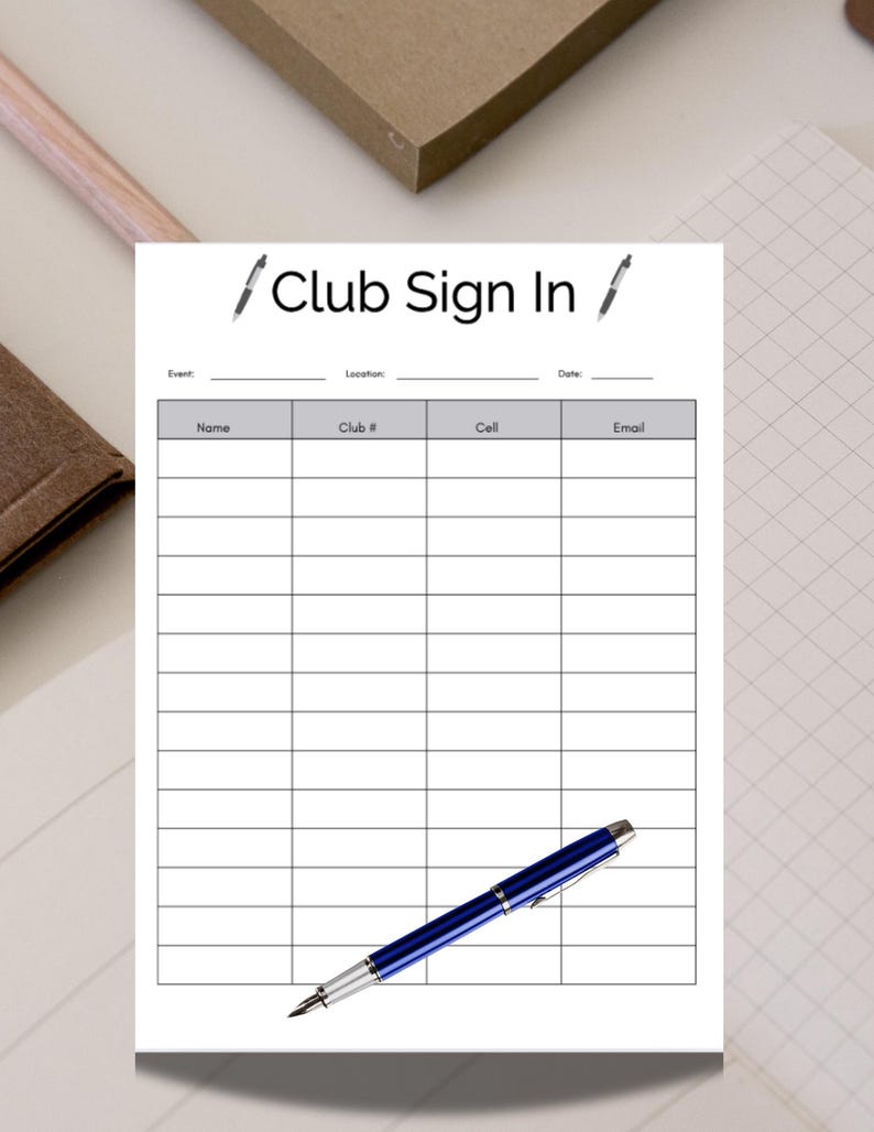 Club Sign-in Sheet: Printable Attendance Roster, Club Sign up Sheet ...