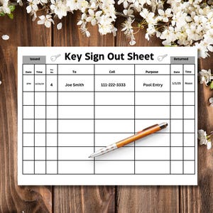 Printable Key Sign Out Sheet: Key Log Template (US Letter, A4, A5) (PDF ...