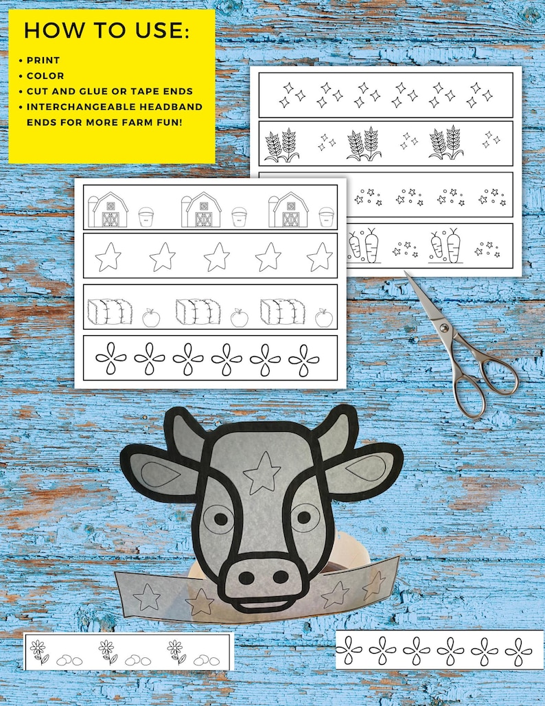 Farm Animal Paper Crown: Kids Coloring Craft Activity (PDF Download ...