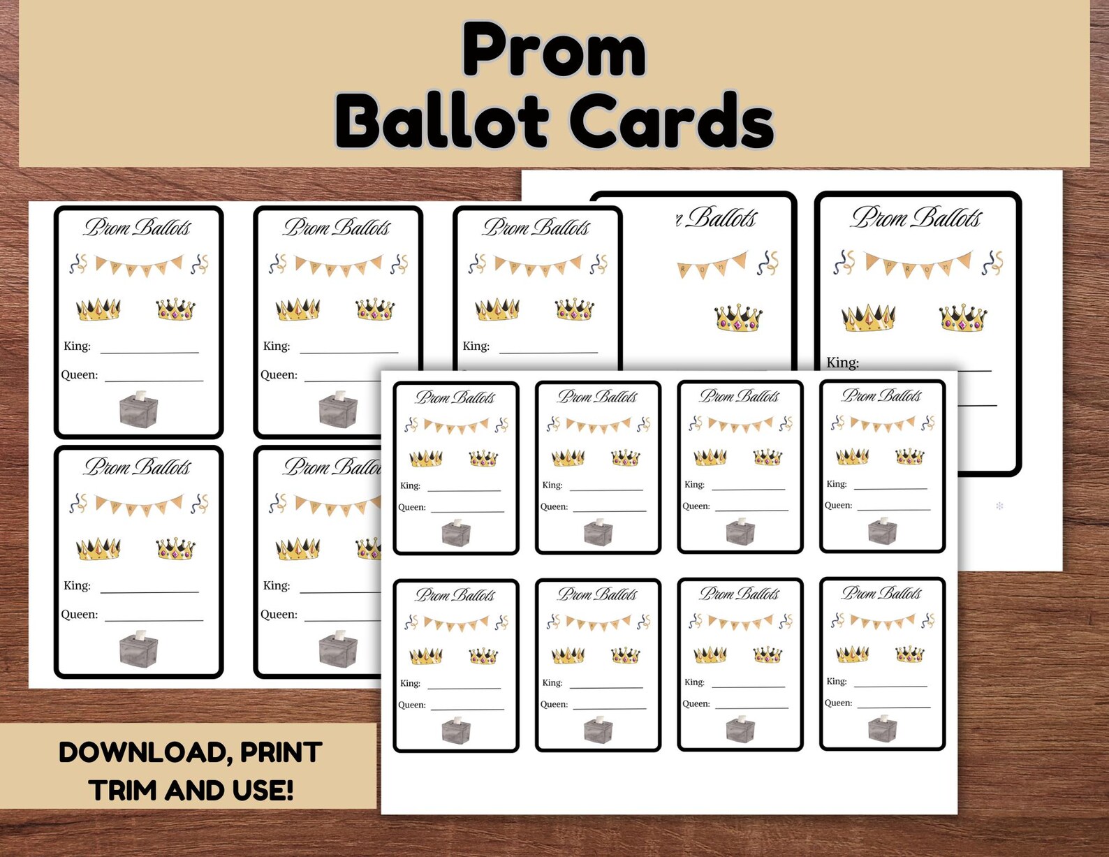 Prom King & Queen Voting Ballots: Printable Voting Cards (PDF), Prom ...