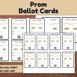 Prom King & Queen Voting Ballots: Printable Voting Cards (PDF), Prom ...