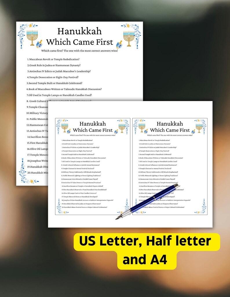 Hanukkah Traditions Which Came First Game, Hanukkah History Trivia Quiz ...