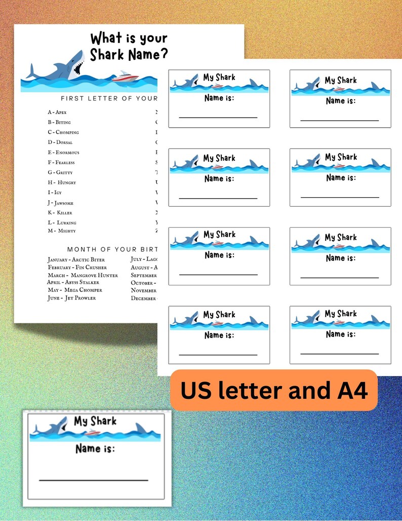 Shark Name Game Printable – Fun Shark Party Icebreaker, Ocean Birthday ...