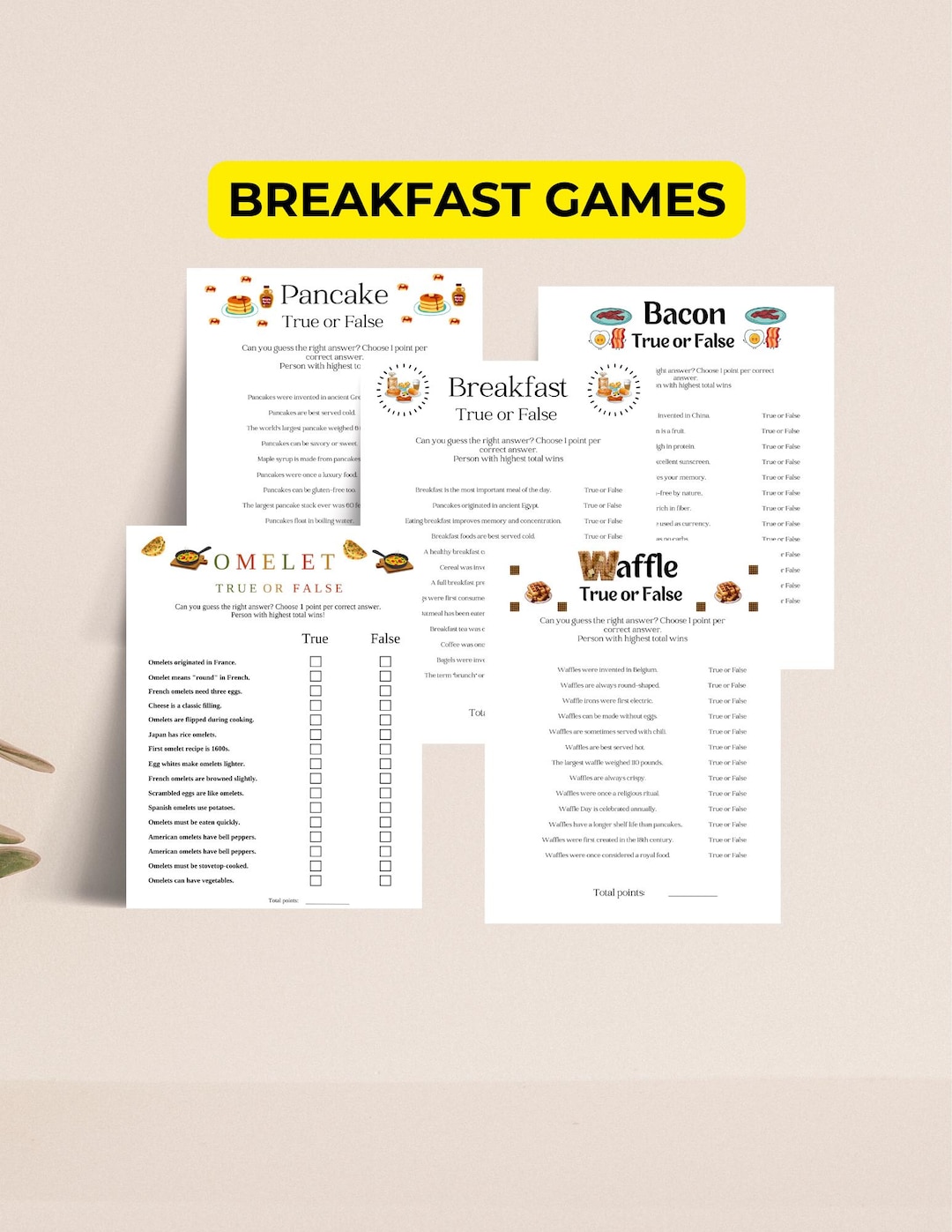 Breakfast Trivia Game Bundle,brunch Party Games,teen Girl Birthday ...