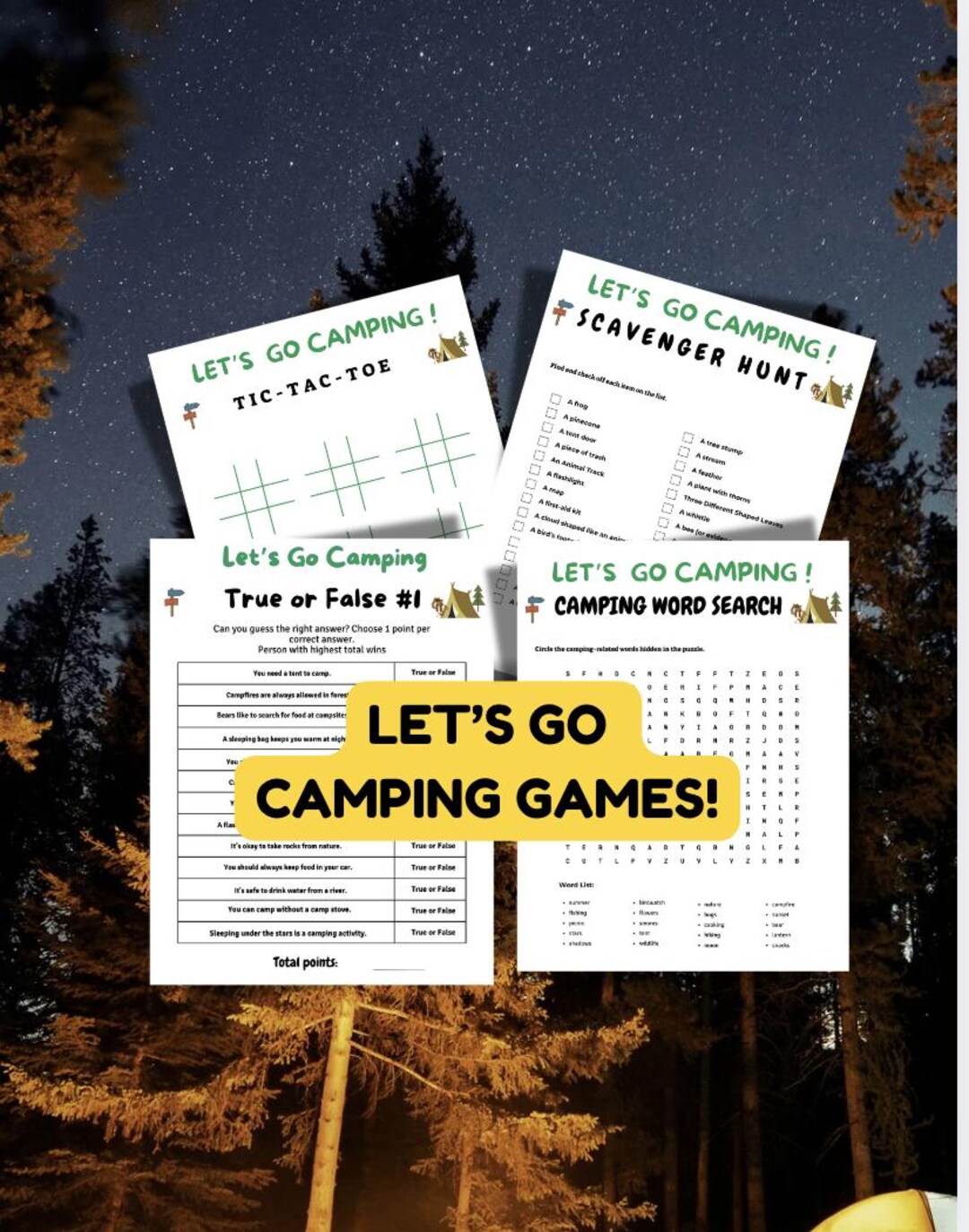 Camping Games Bundle:family Fun Camping Trip Games,campfire & Tent ...