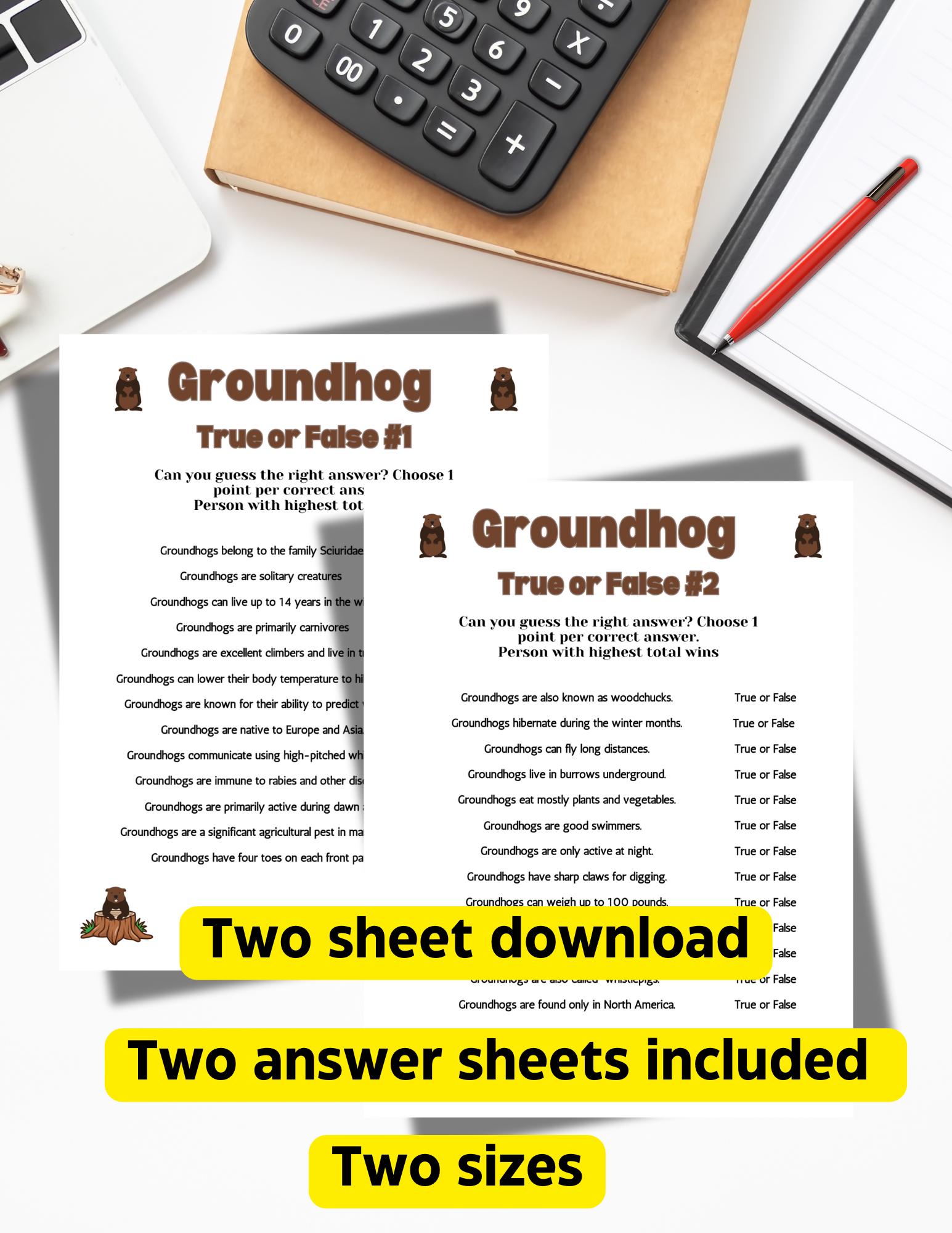 Groundhog Day Trivia Game: Kids & Adult True or False (printable PDF ...