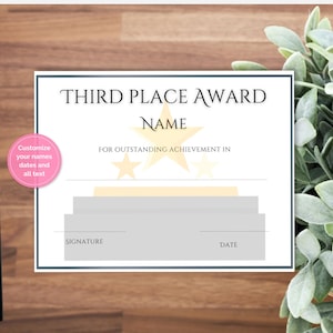 First Second Third Place Award Certificates, Competition Award ...