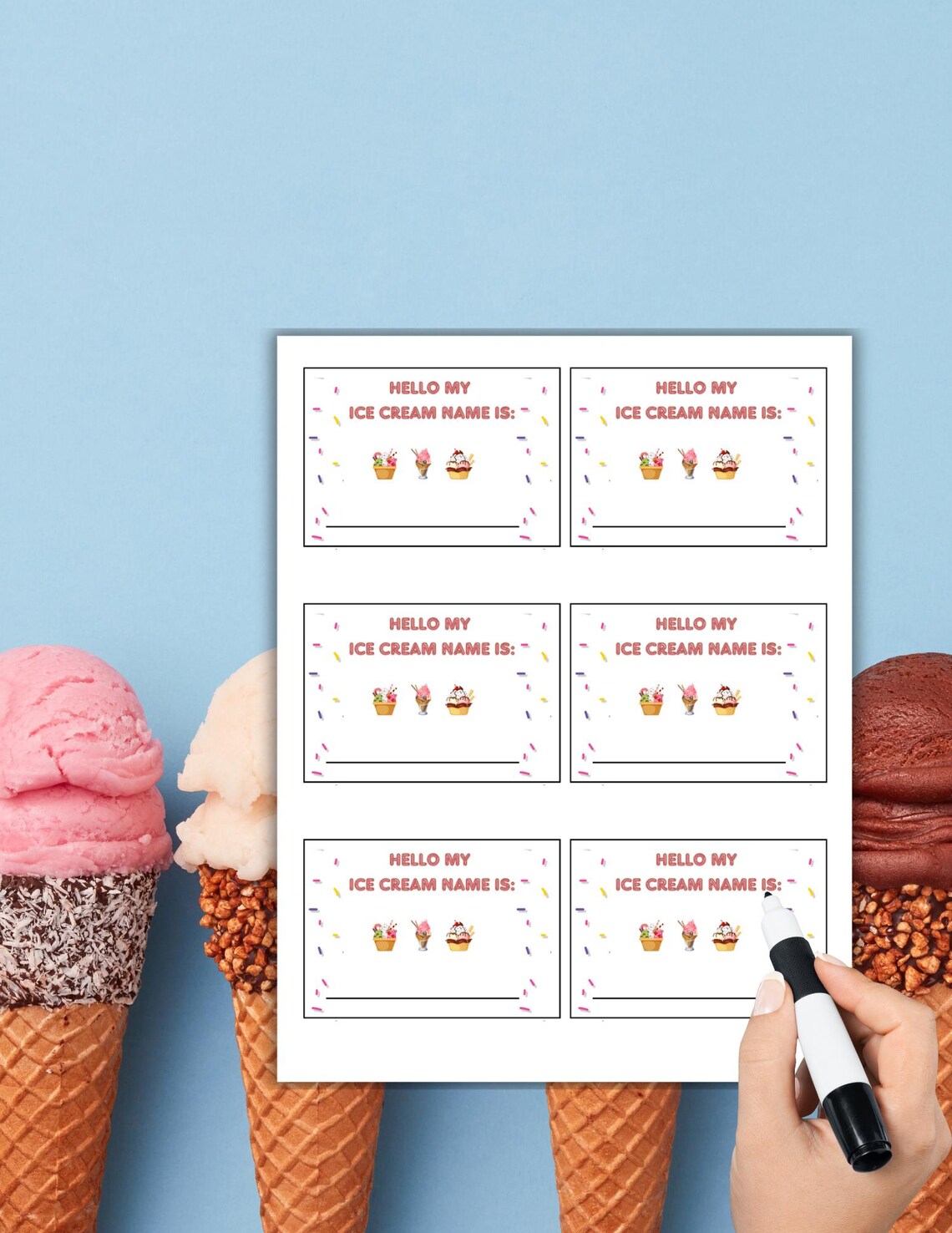 Ice Cream Name Game: Printable Birthday Party Activity, Ice Cream ...