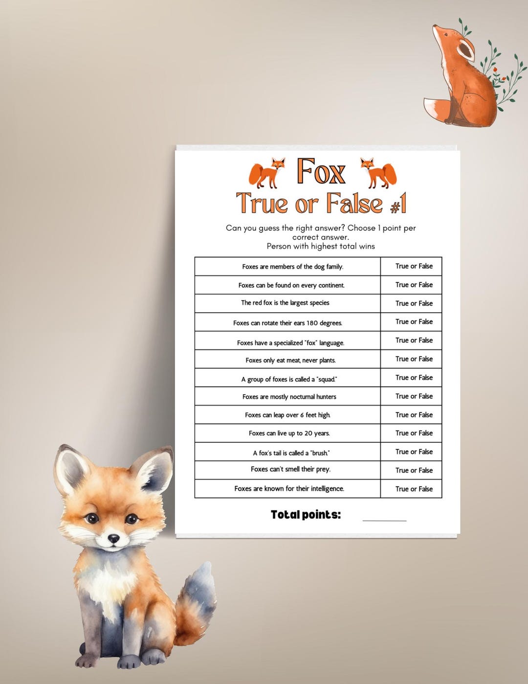 Fox Trivia Game Woodland True or False, Fox Themed Quiz, Fox Party ...