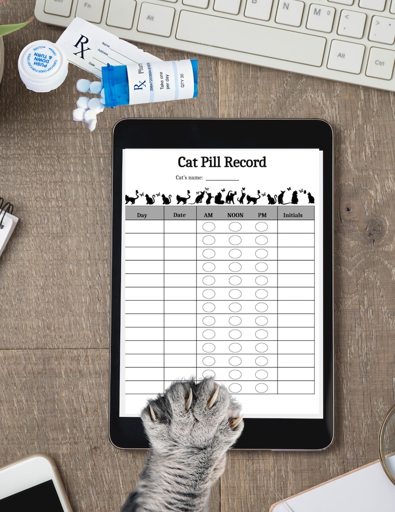 Cat Pill Tracker, Cat Medication Log, Cat Pill Tracker,cat Medication ...