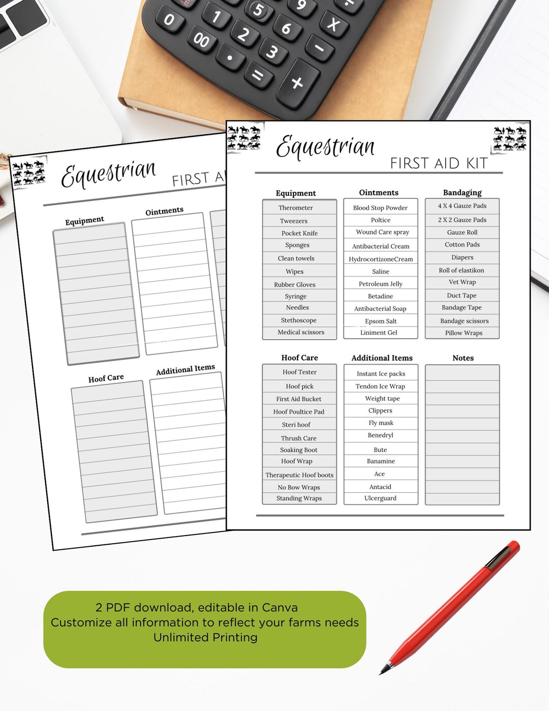 Equestrian First Aid Checklist,horse Medical Kit, Horse Barn Medical ...