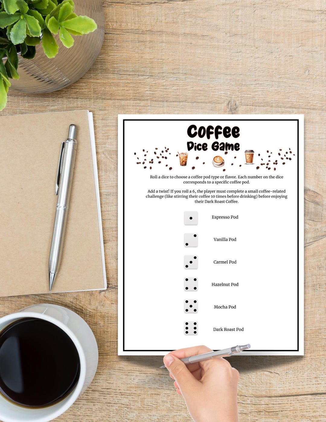 Coffee Dice Game,printable Coffee Party,fun Printable Café-themed Dice ...