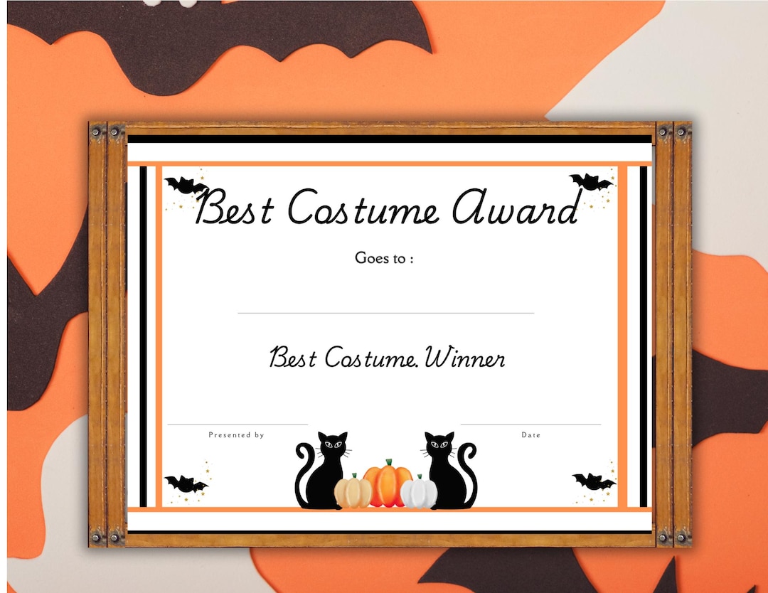 Halloween Costume Award Certificate: Printable Winner Trophy,costume ...