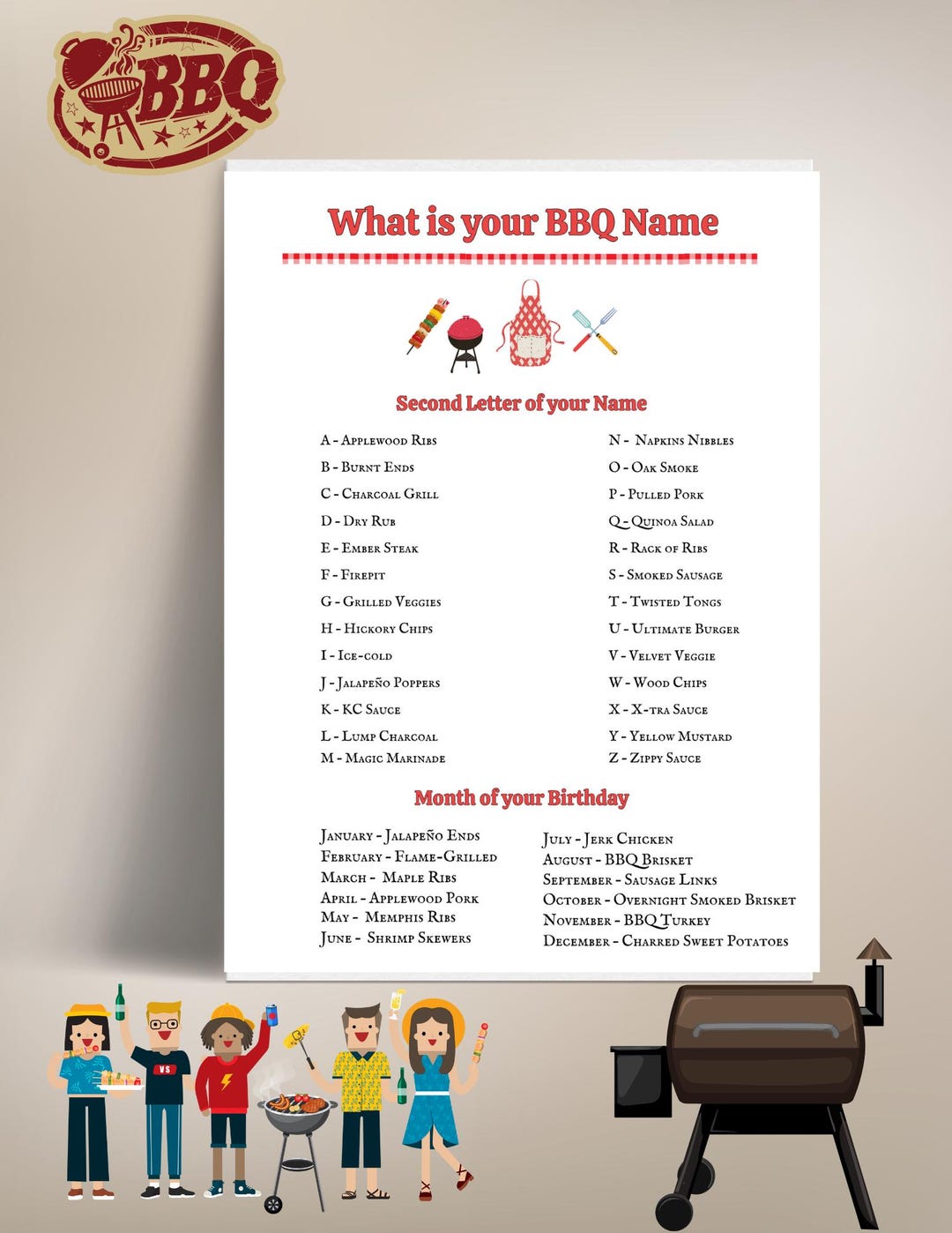 BBQ Name Game,printable Barbecue Party Activity,bbq Theme Party Game ...