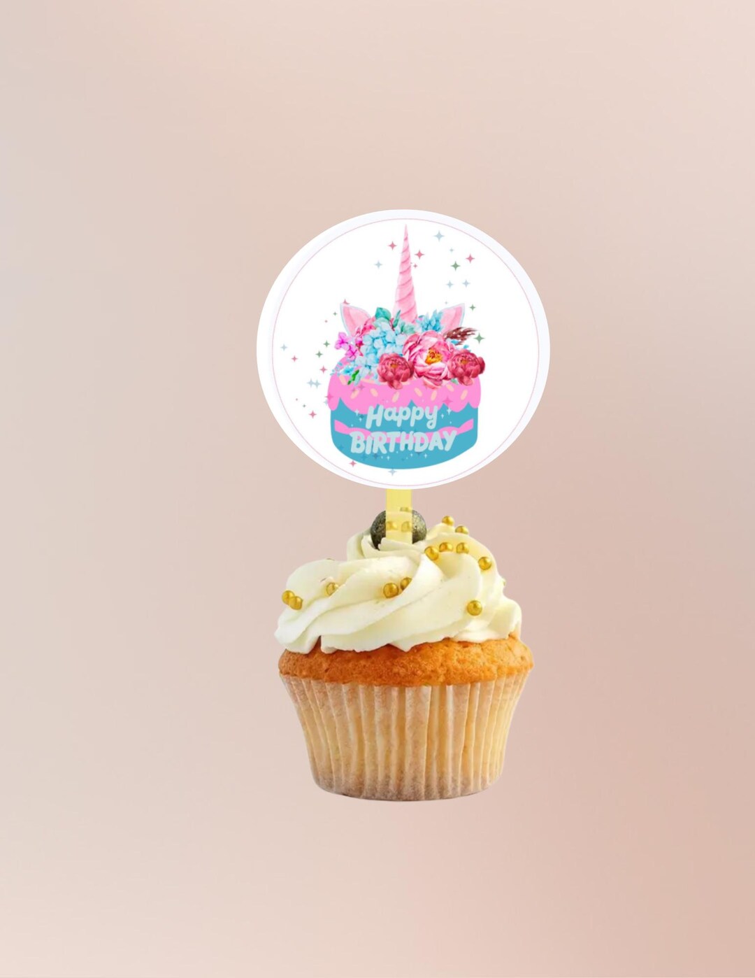 Unicorn Cupcake Topper, Happy Birthday Unicorn Cupcake Toppers, Cupcake ...