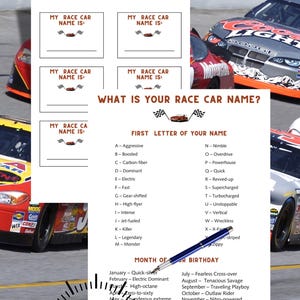 What's Your Race Car Name,name Game Generator, Race Car Name Game, Name ...