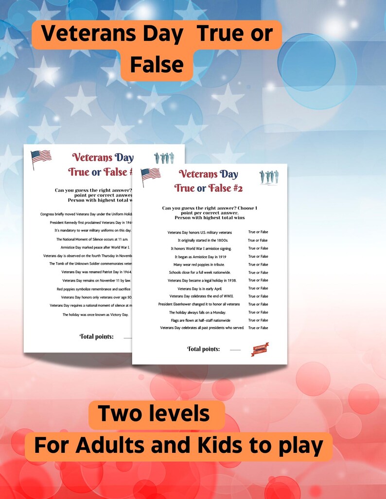Veterans Day Trivia Game, Veterans Day Quiz, Family & Classroom ...