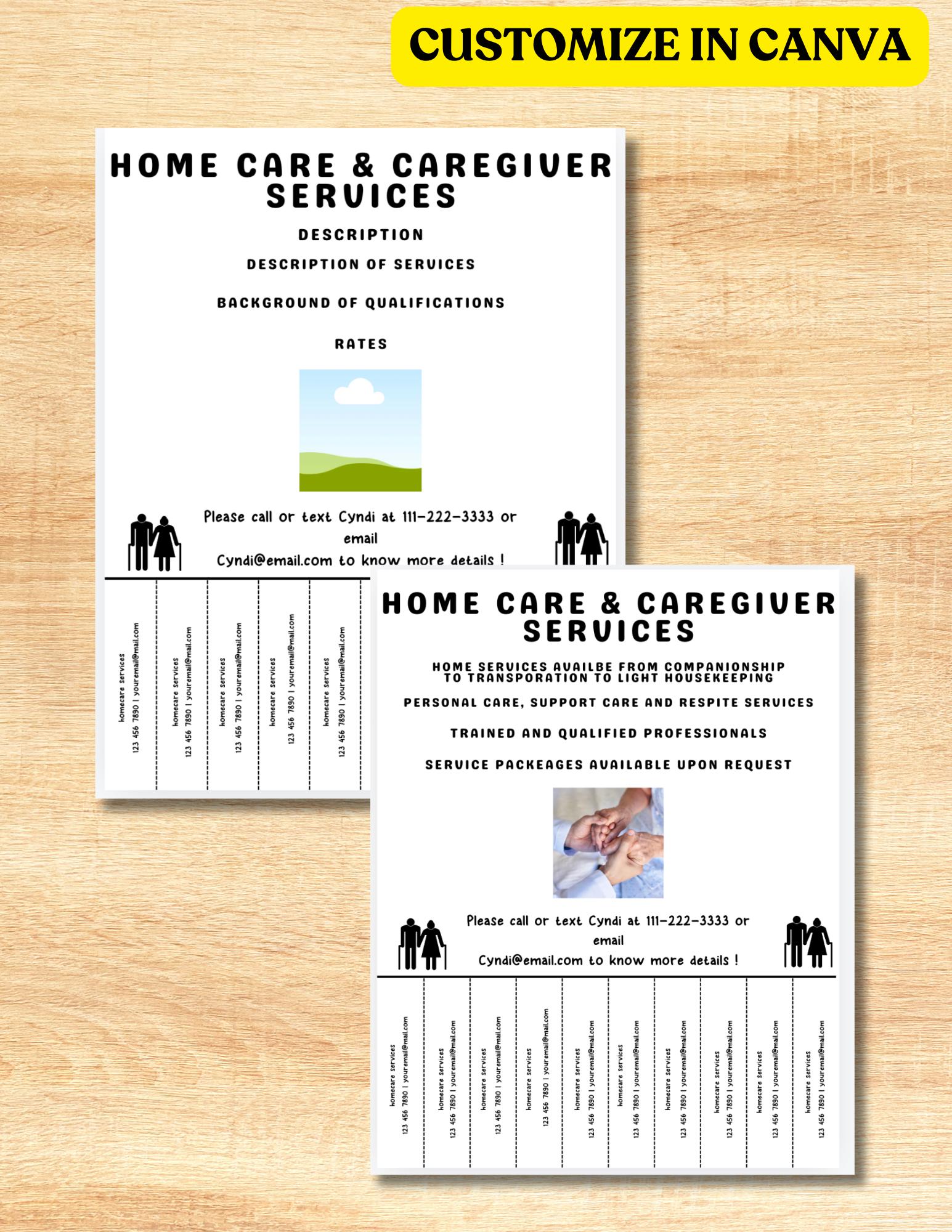Printable Home Care Caregiver Advertisement Poster/tear Away Flyer for ...