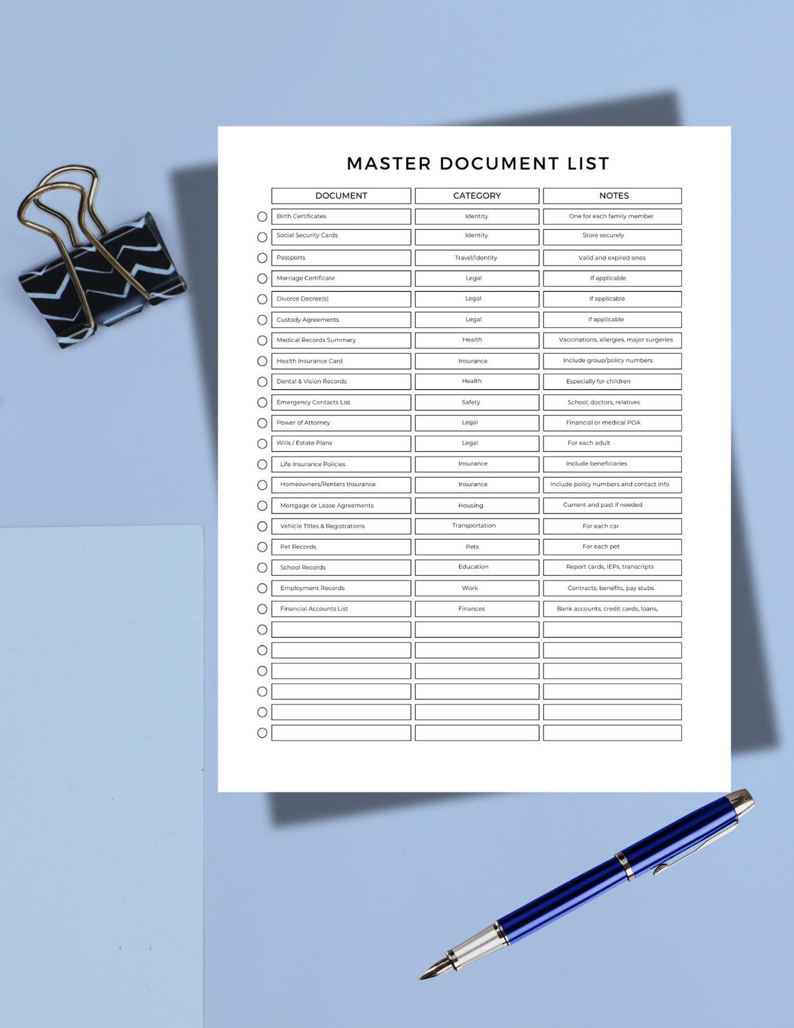 Ultimate Master Document List for Home & Family,organize Legal, Medical ...