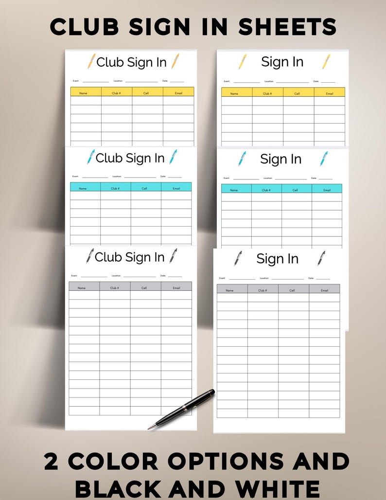 Club Sign-in Sheet: Printable Attendance Roster, Club Sign up Sheet ...