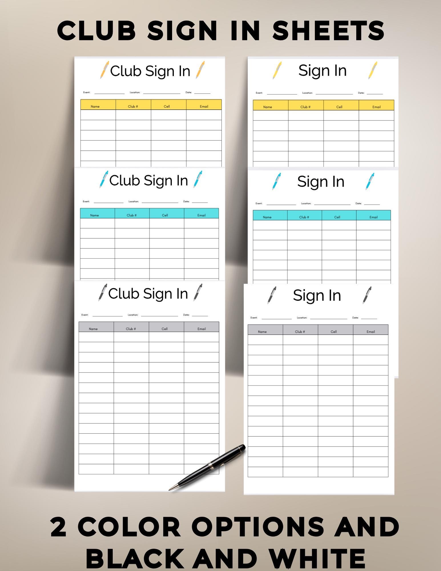 Club Sign-in Sheet: Printable Attendance Roster, Club Sign up Sheet ...