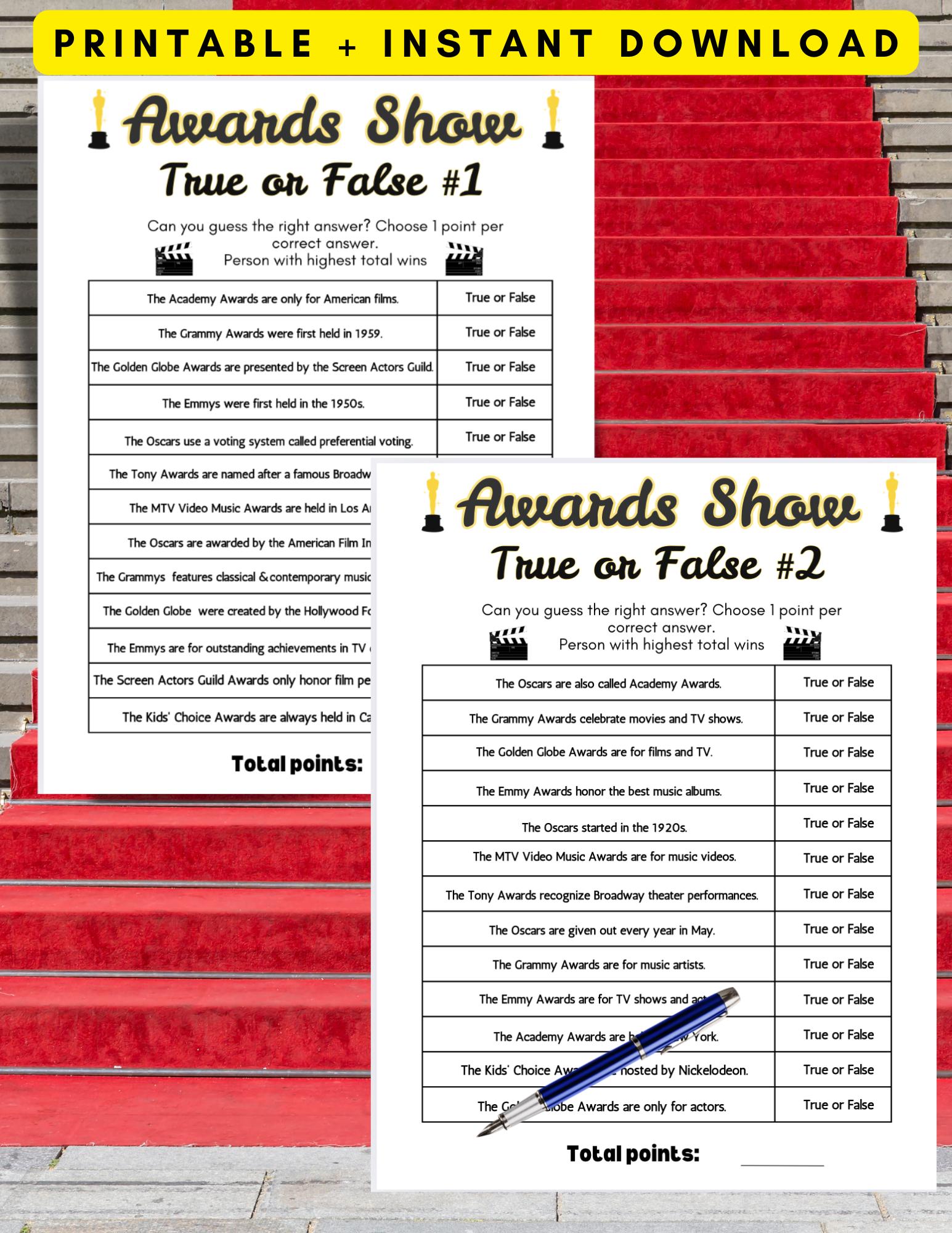 Awards Show True or False Trivia Game, Awards Trivia Game, Kids and ...