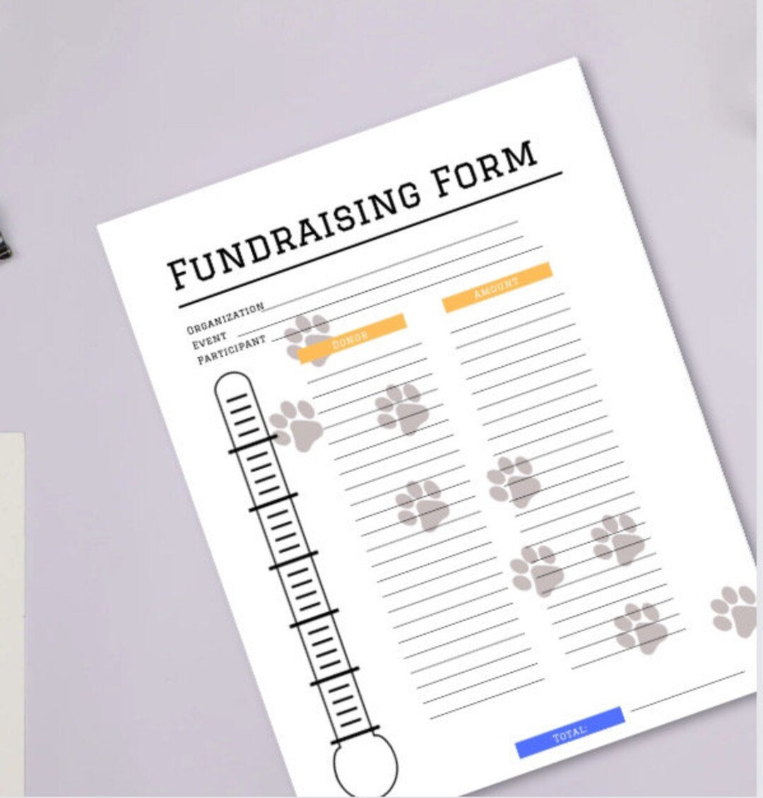 Paw Print Fundraising Form,charity Event Donation Tracker,animal Rescue ...