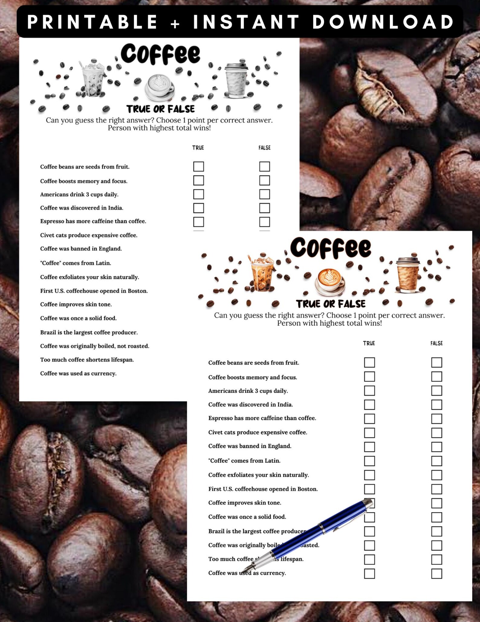 Coffee Trivia Game,true or False Party Game, Coffee Themed Game, Coffee ...